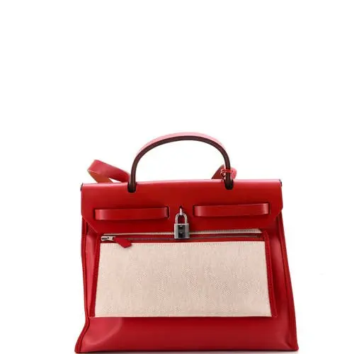 Hermès Herbag Zip Berline Vache Canvas And Leather 31 - Red