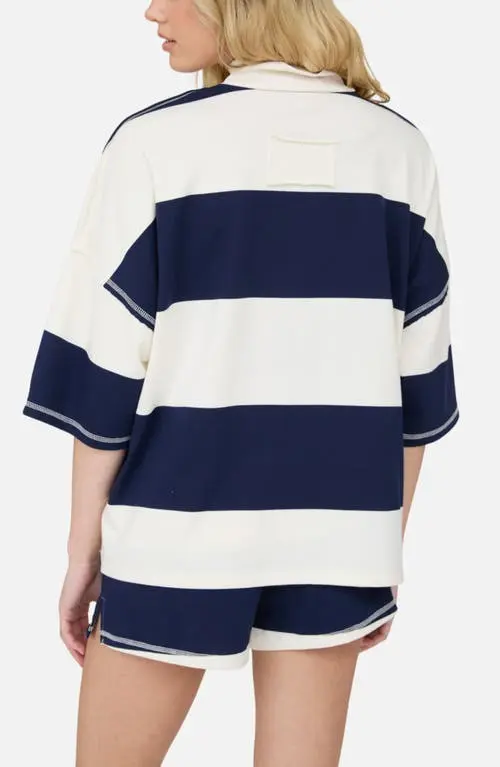 J.O.A. Stripe Half Zip Top & Shorts Set - Navy