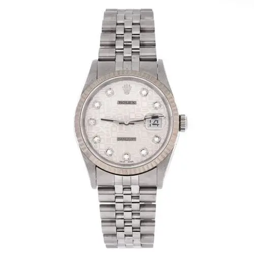 ROLEX Oyster Perpetual Datejust Automatic Watch Stainless Steel And White Gold With Diamond Markers 36 - Metallic Silver