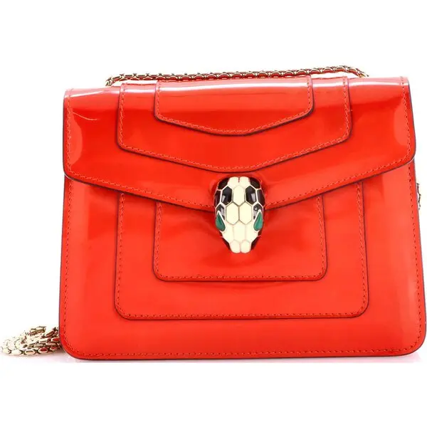 BVLGARI Serpenti Forever Square Shoulder Bag Metallic Leather Small