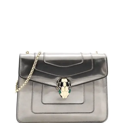 BVLGARI Serpenti Forever Square Shoulder Bag Metallic Leather Small
