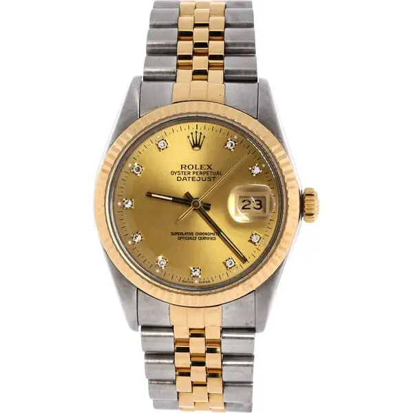 ROLEX Oyster Perpetual Datejust Automatic Watch Stainless Steel And Yellow Gold With Diamond Markers 36 - Metallic Silver