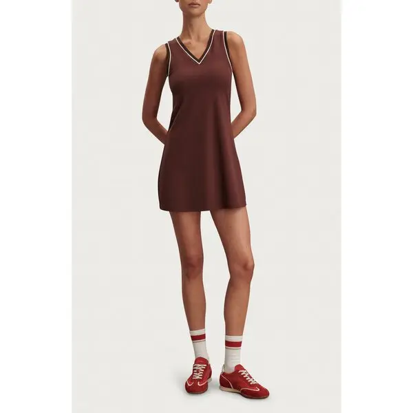 Varley Kalani V-neck Minidress - Brown Stone