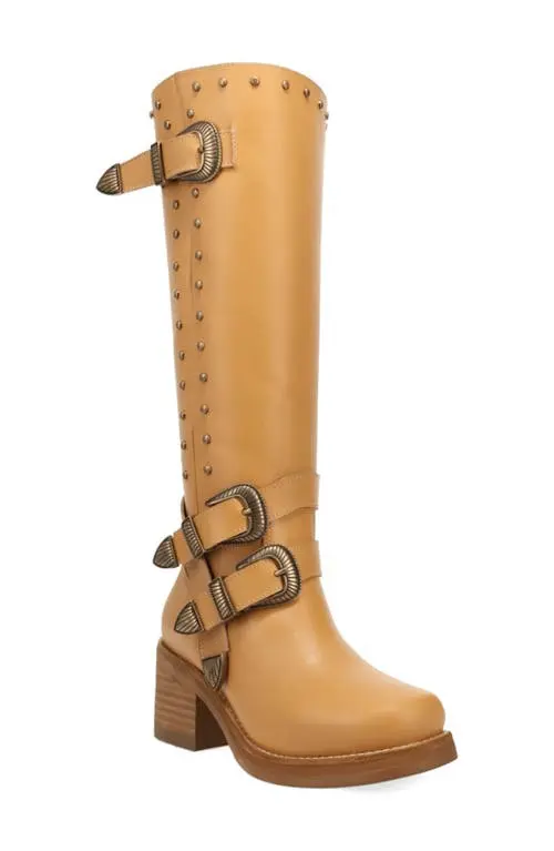 DINGO Fillmore Studded Knee High Boots With Buckle Hardware - Plantain