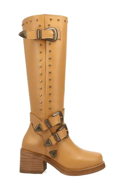 DINGO Fillmore Studded Knee High Boots With Buckle Hardware - Plantain