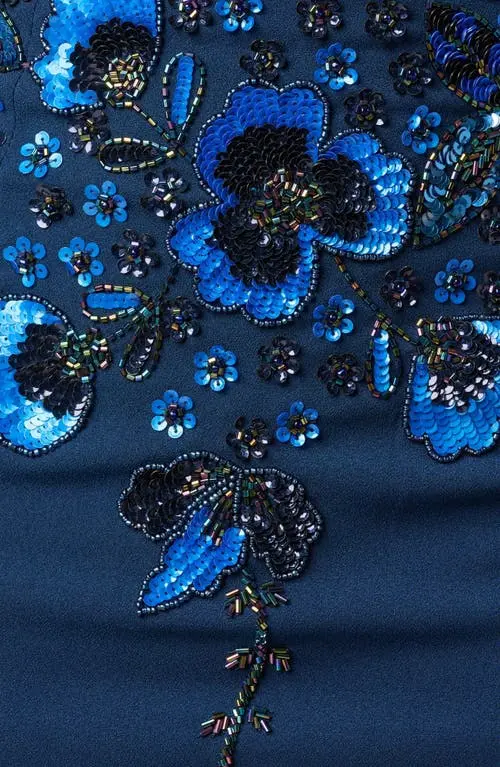 Adrianna Papell Beaded Crepe Column Gown