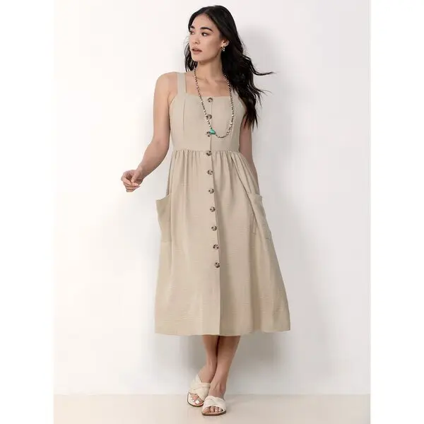 SINGLE STITCH Button Front Midi Dress - Beige