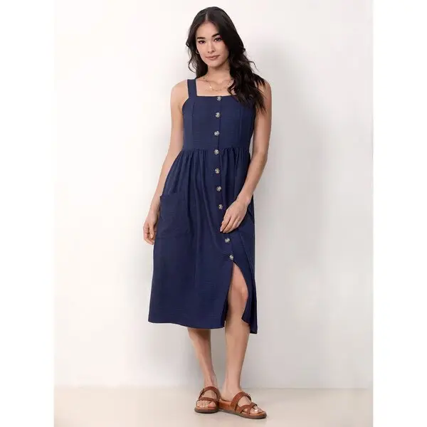 SINGLE STITCH Button Front Midi Dress - Navy