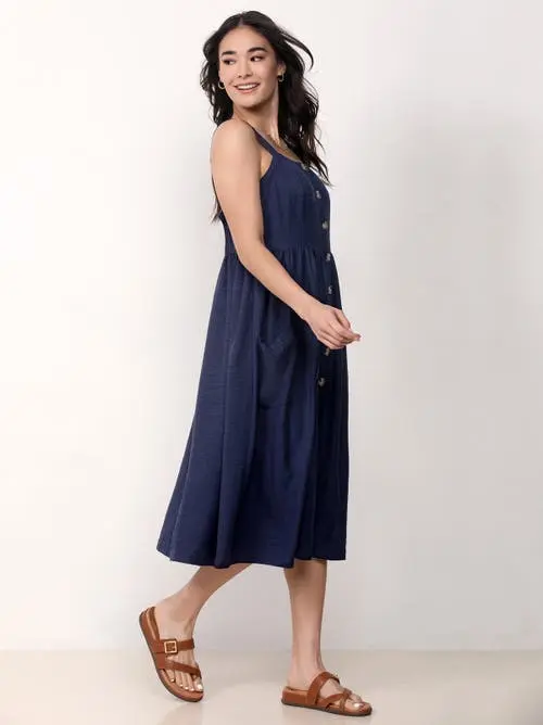 SINGLE STITCH Button Front Midi Dress - Navy