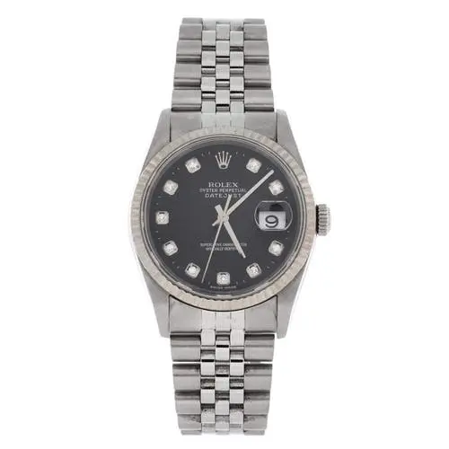 ROLEX Oyster Perpetual Datejust Automatic Watch Stainless Steel And White Gold With Diamond Markers 36 - Metallic Silver