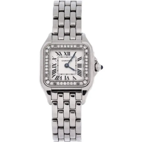 CARTIER Panthere De Quartz Watch Stainless Steel With Diamond Bezel 22