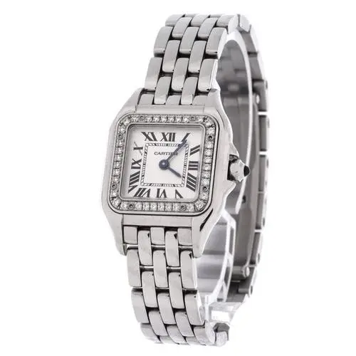 CARTIER Panthere De Quartz Watch Stainless Steel With Diamond Bezel 22