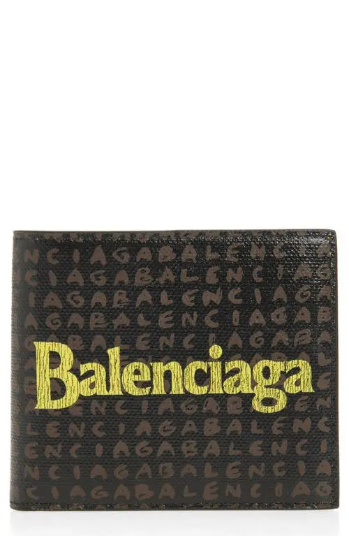 Balenciaga Snob Allover Logo Coated Canvas Bifold Wallet - Black