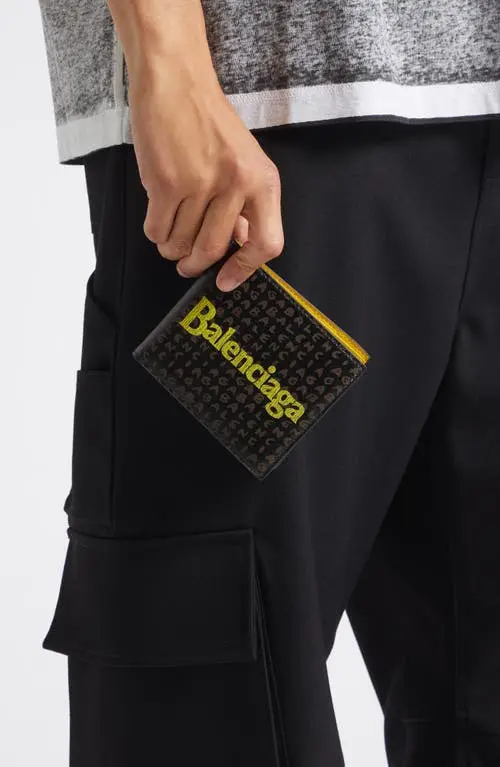 Balenciaga Snob Allover Logo Coated Canvas Bifold Wallet - Black