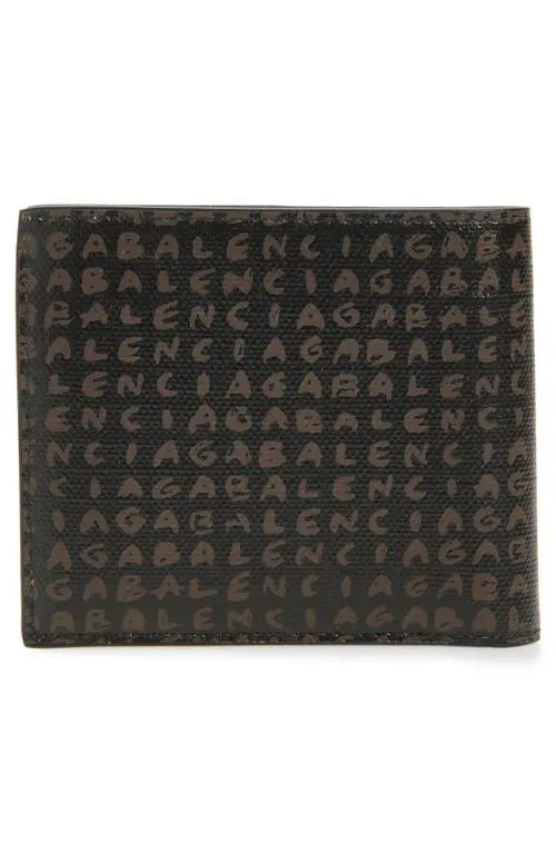 Balenciaga Snob Allover Logo Coated Canvas Bifold Wallet - Black