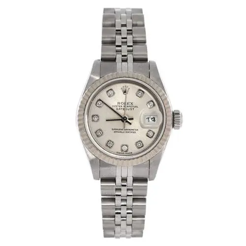 ROLEX Oyster Perpetual Datejust Automatic Watch Stainless Steel And White Gold With Diamond Markers 26 - Metallic Silver