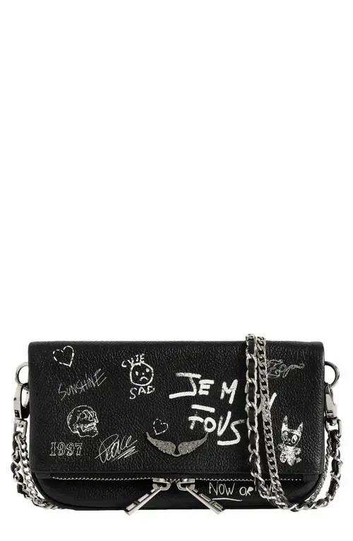 Zadig&Voltaire Rock Nano Arty Tag Leather Crossbody Bag - Black