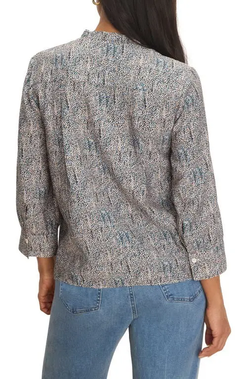 NIC+ZOE Sun Speckle Ruffle Neck Top - Neutral Multi