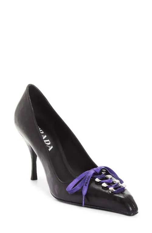 Prada Runway Pump With Lace Detailing - Nero