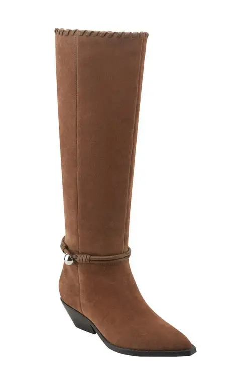 Marc Fisher Ainsley Knee High Suede Boots With Stud Detailing - Medium Natural