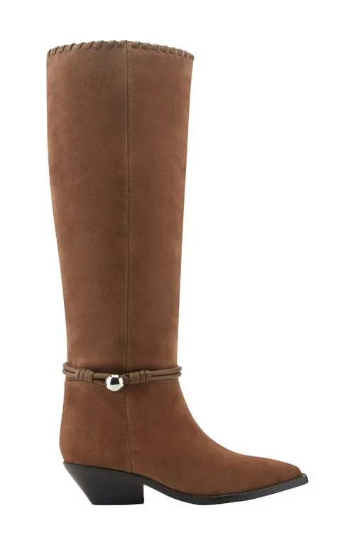 Marc Fisher Ainsley Knee High Suede Boots With Stud Detailing - Medium Natural