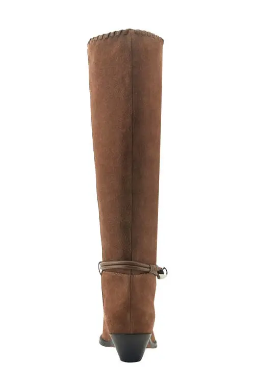 Marc Fisher Ainsley Knee High Suede Boots With Stud Detailing - Medium Natural