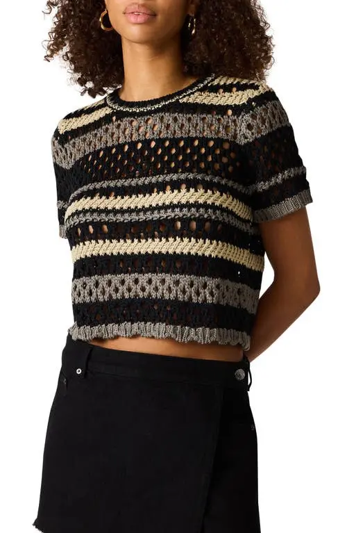 Steve Madden Wila Striped Open Knit Crop Sweater