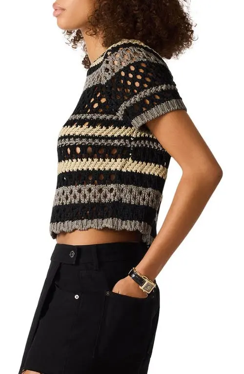Steve Madden Wila Striped Open Knit Crop Sweater