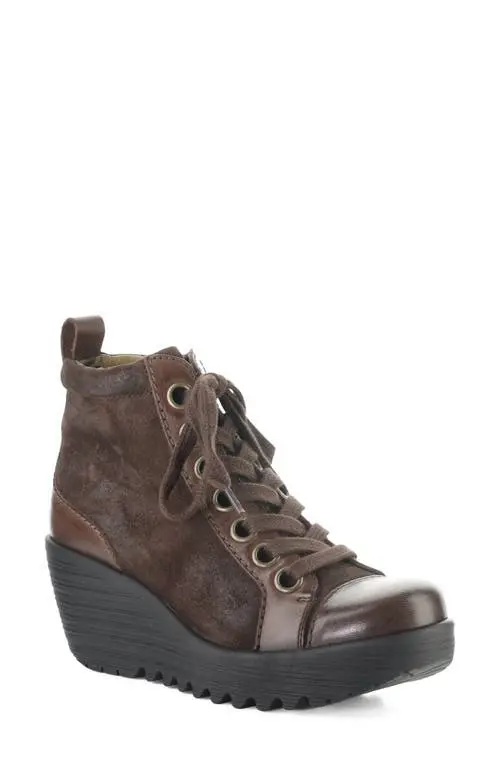 Fly London Lufe Platform Wedge Bootie - Brown/expresso