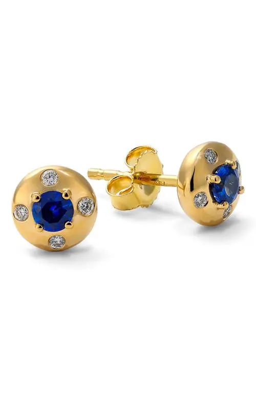 MARK HENRY Aurum Petite Round Stud Earrings With Diamonds And Rubies Or Sapphires - Sapphire
