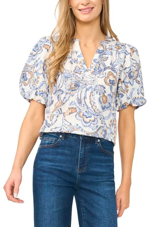 Halogen Floral Print Balloon Sleeve Top - Wild Wind