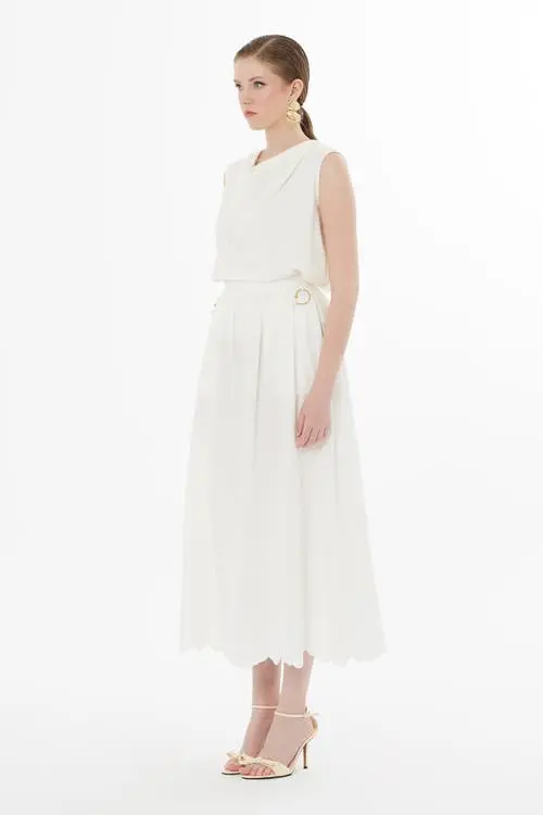 GIZIA Ecru A-line Midi Skirt