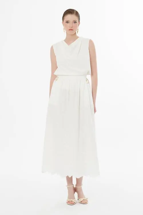 GIZIA Ecru A-line Midi Skirt