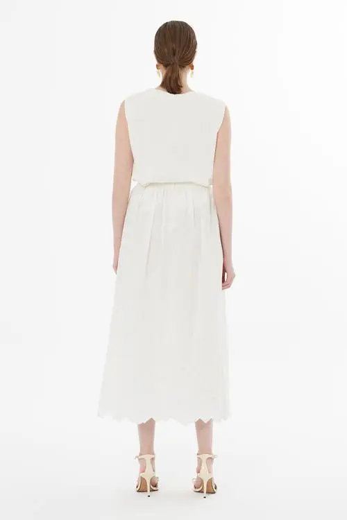 GIZIA Ecru A-line Midi Skirt