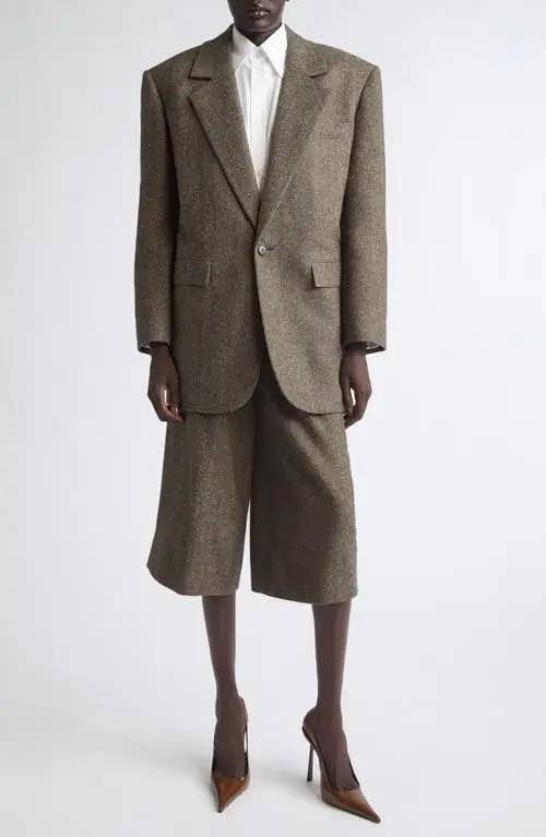 Saint Laurent Wool Herringbone Long Jacket - Brown