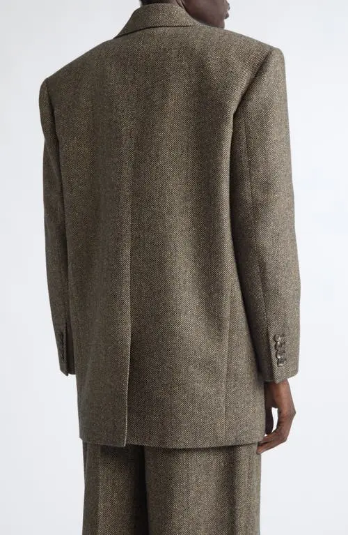 Saint Laurent Wool Herringbone Long Jacket