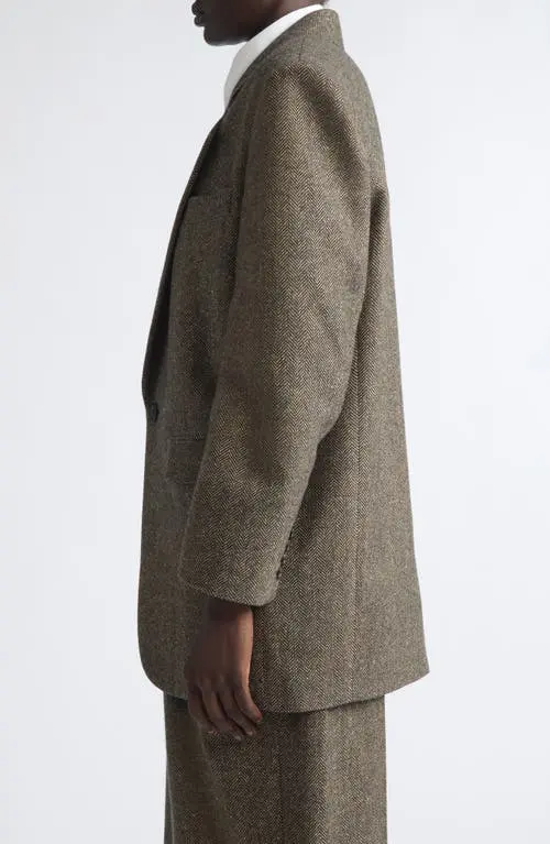 Saint Laurent Wool Herringbone Long Jacket