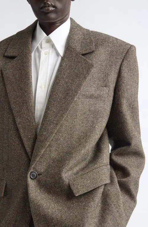 Saint Laurent Wool Herringbone Long Jacket