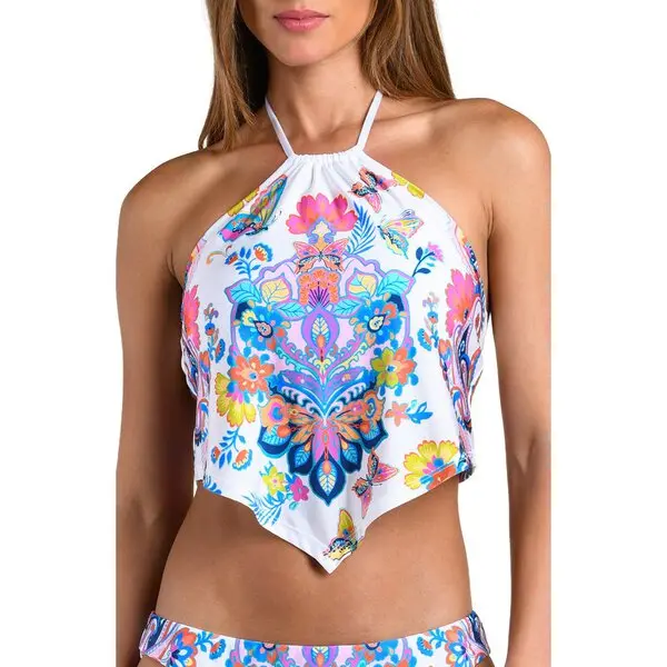 SUNSHINE 79 Butterfly Print Halter Tankini Top - Multi