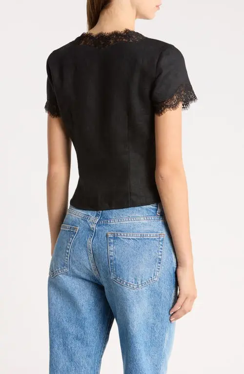 REFORMATION Brynn Lace Trim Linen Crop Top - Black