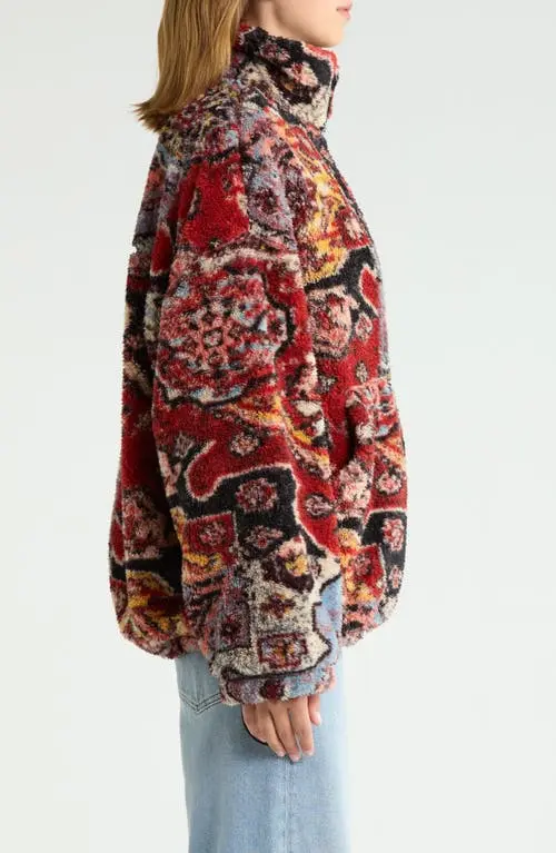 BDG URBAN OUTFITTERS Mae Print Fleece Zip Front Sweatshirt