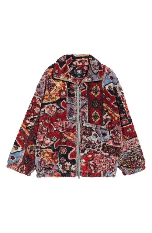 BDG URBAN OUTFITTERS Mae Print Fleece Zip Front Sweatshirt