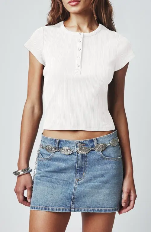 FLORENCE BY MILLS Ribbed Henley Short Sleeve T-shirt - Jet Stream