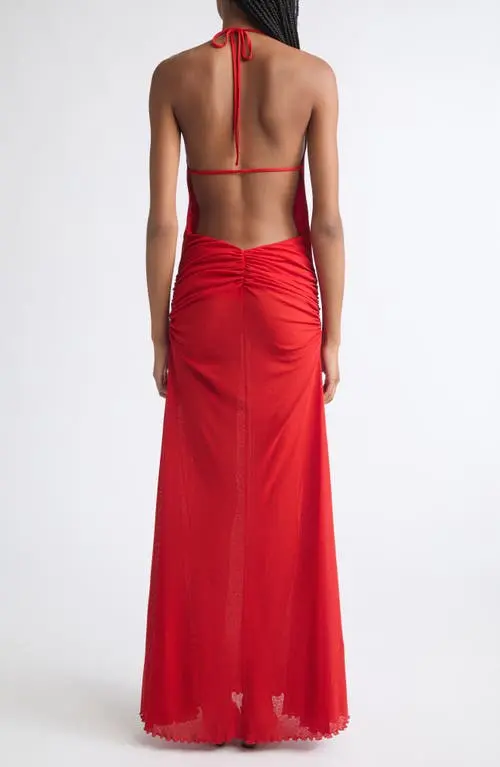 SIEDRES Ruched Mesh Halter Maxi Dress