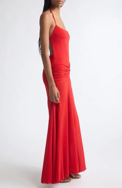 SIEDRES Ruched Mesh Halter Maxi Dress