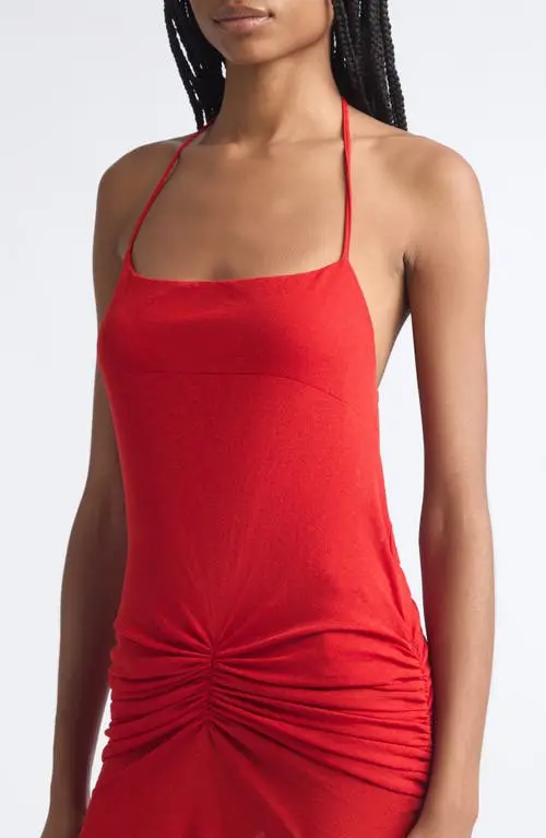 SIEDRES Ruched Mesh Halter Maxi Dress