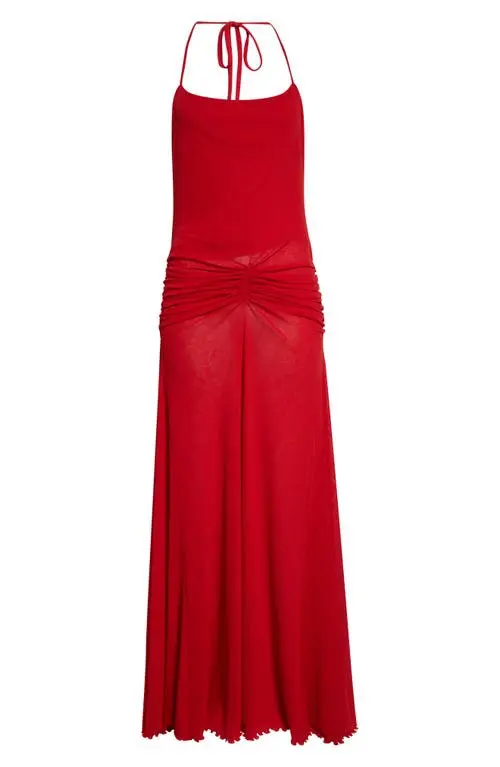 SIEDRES Ruched Mesh Halter Maxi Dress
