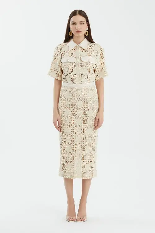 GIZIA Ecru Slit Midi Pencil Skirt