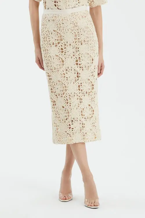 GIZIA Ecru Slit Midi Pencil Skirt