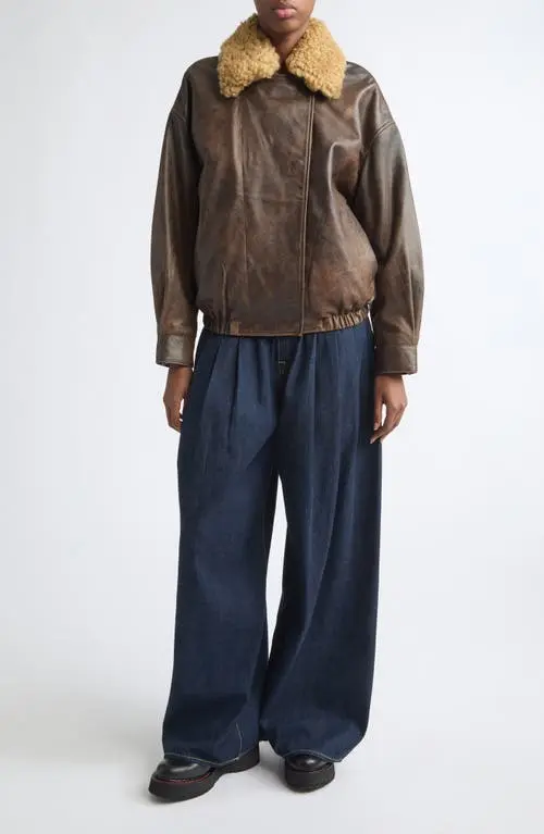 R13 Leather Bomber Jacket With Removable Shearling Collar